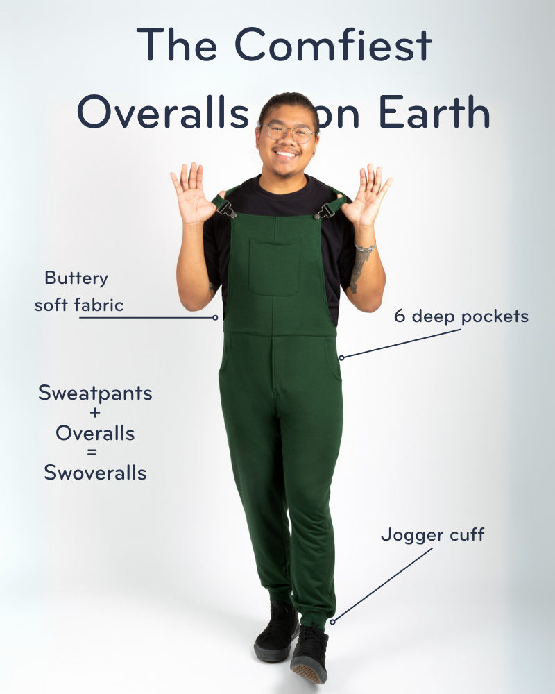 Forest Green Sweatpant Overalls | Soft Fleece Overalls | Swoveralls